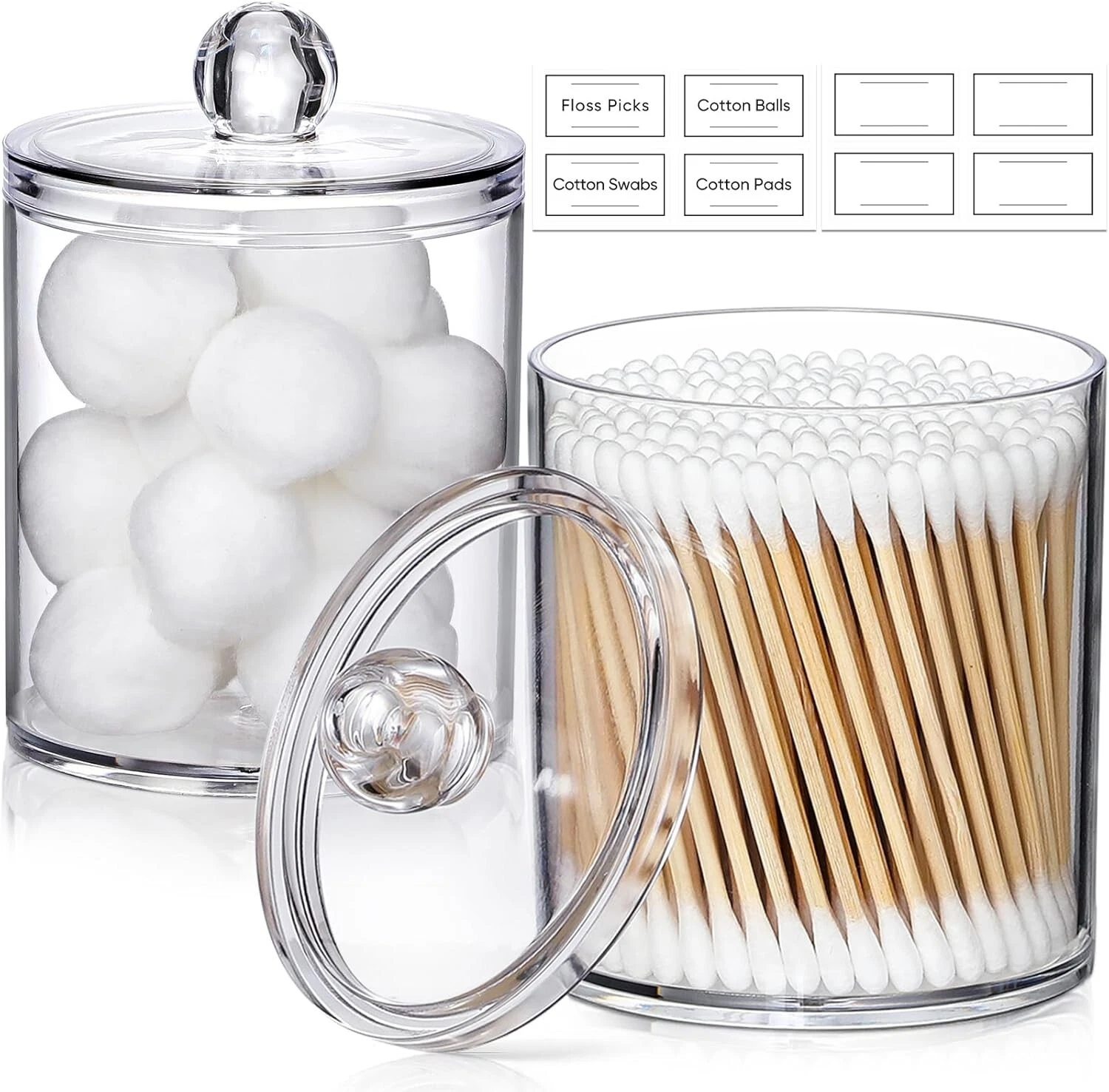 2 Pack Acrylic Qtip Holder Dispenser For Cotton Swabs, Balls, Pads ...