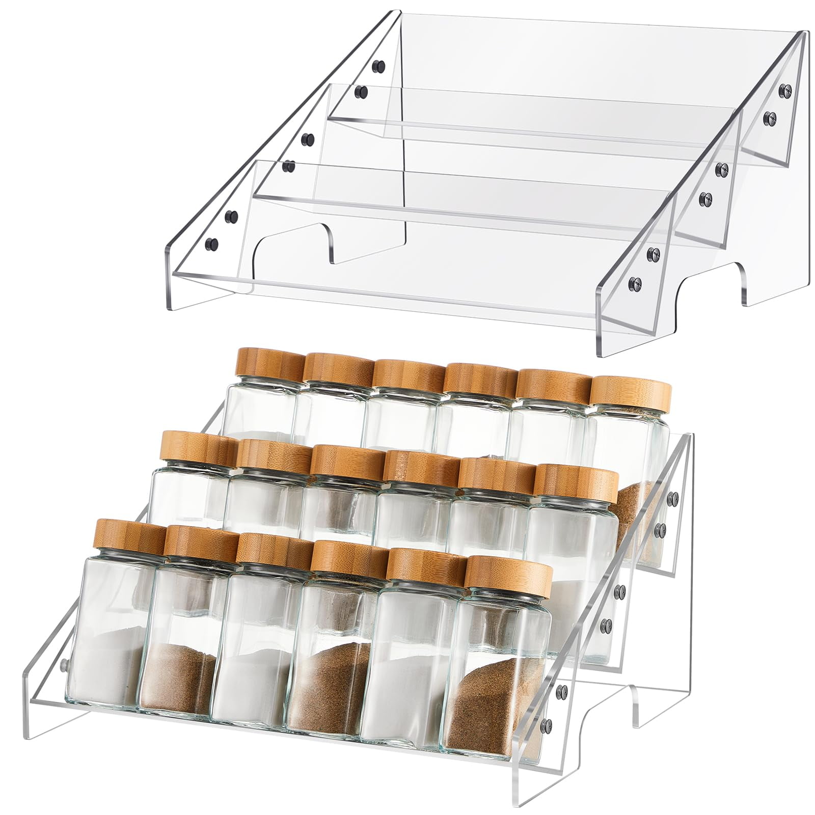 2 Pack Acrylic Riser Display Shelf,3 Tier Spice Organizer Clear ...