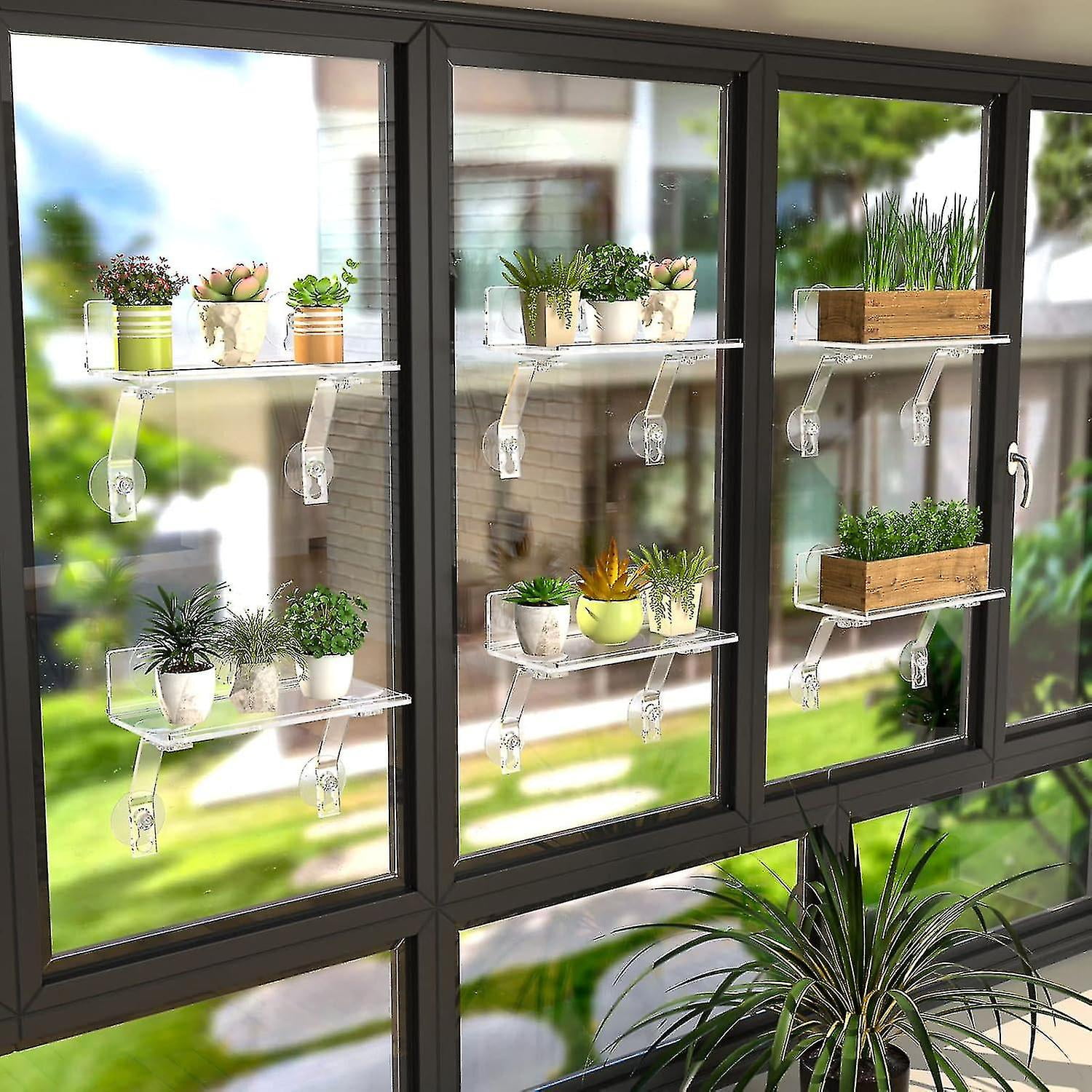 2 Pack Acrylic Suction Cup Shelf, Tool Free Window Plant Shelves With ...