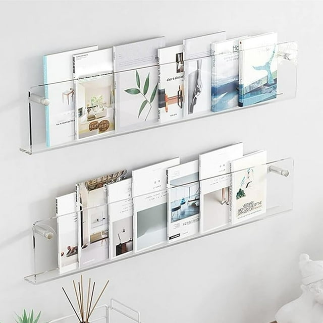 2 Pack - Acrylic Wall Magazine Rack，Clear Brochure Holder Wall Mount ...