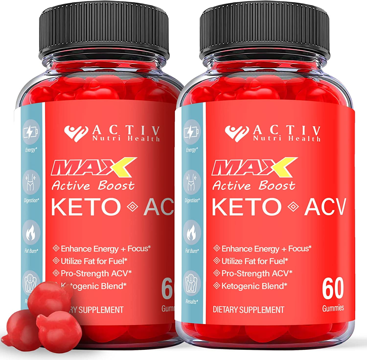 (2 Pack) Activ Max Keto ACV Weight Loss Gummies - Energy Boost, Fat ...