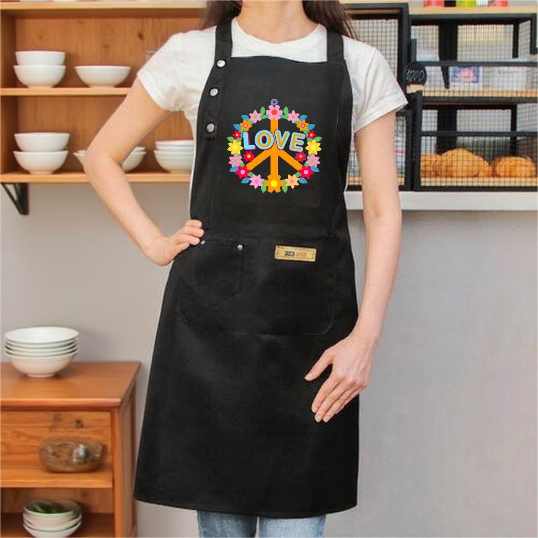 2 Pack Adjustable Aprons for Men & Women - Colorful Floral Peace Symbol ...
