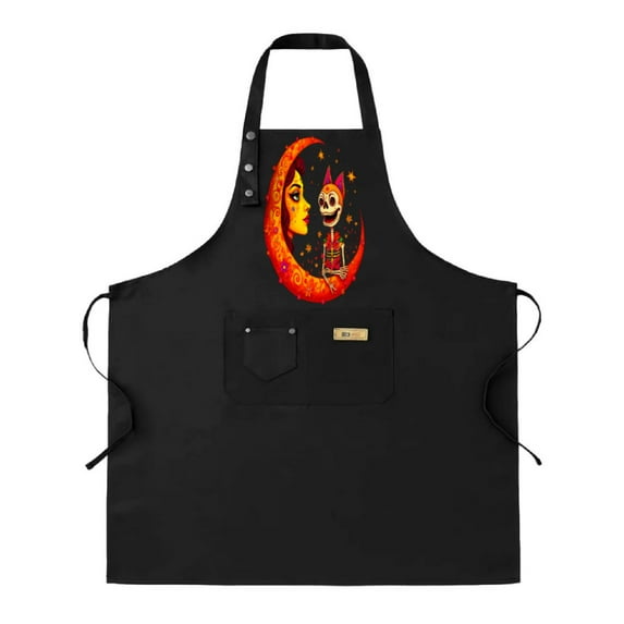 2 Pack Adjustable Bib Apron - Black with Colorful Moon & Skeleton ...