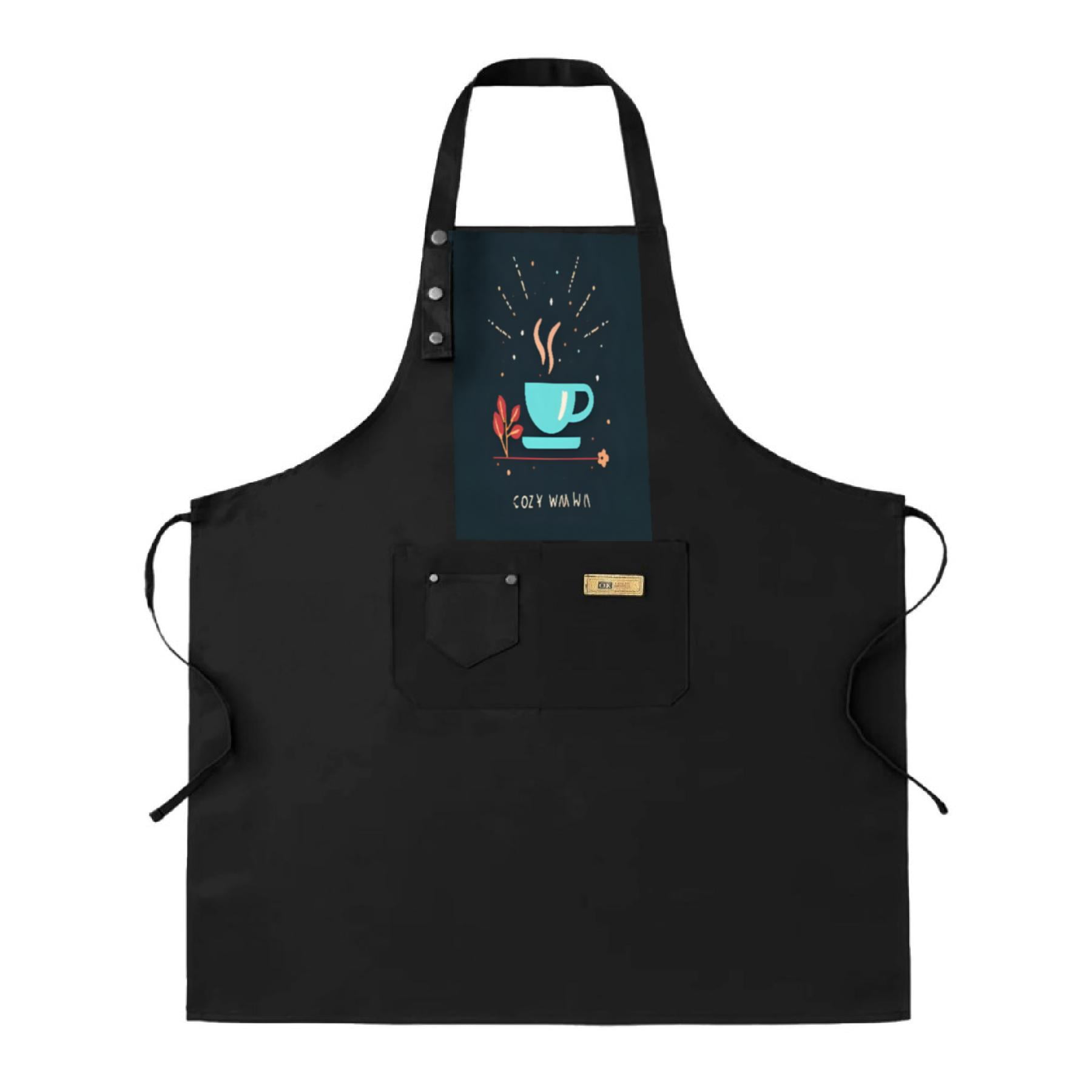 2 Pack Adjustable Bib Apron - Black with Vibrant Blue Coffee Cup Design ...