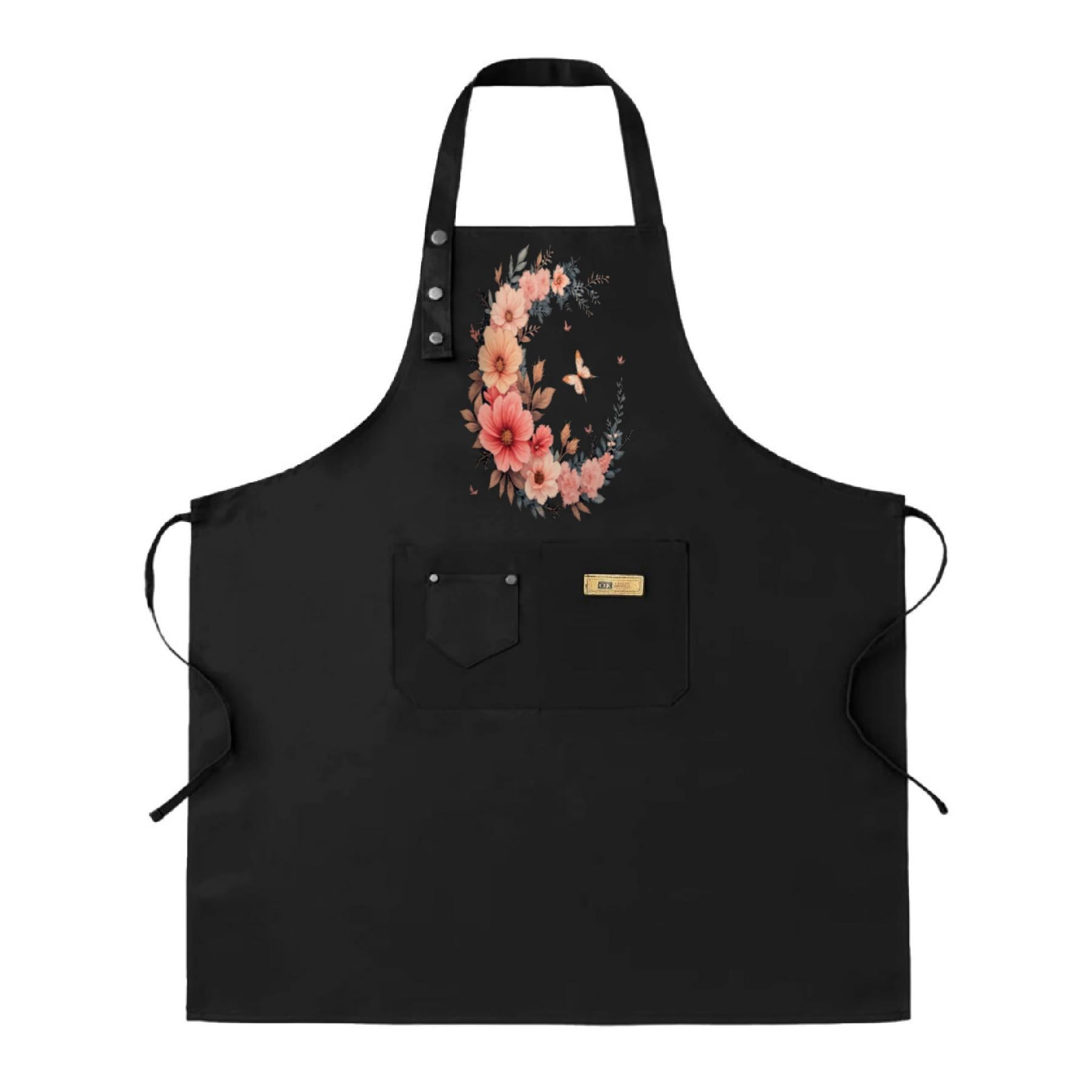 2 Pack Adjustable Bib Apron with Floral Design - Black Apron with Pink ...