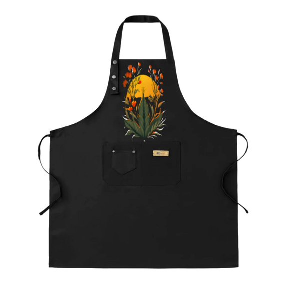 2 Pack Adjustable Bib Apron for Cooking - Black with Orange Floral ...
