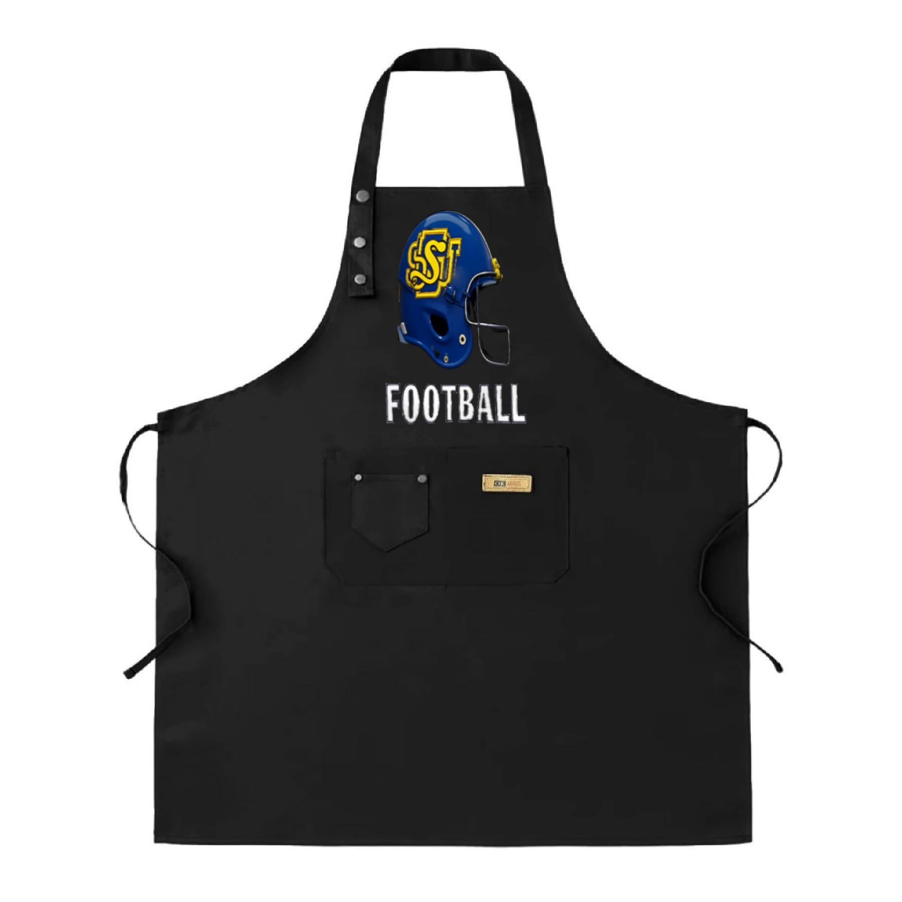 2 Pack Adjustable Bib Apron with 2 Pockets Black with Blue Football ...