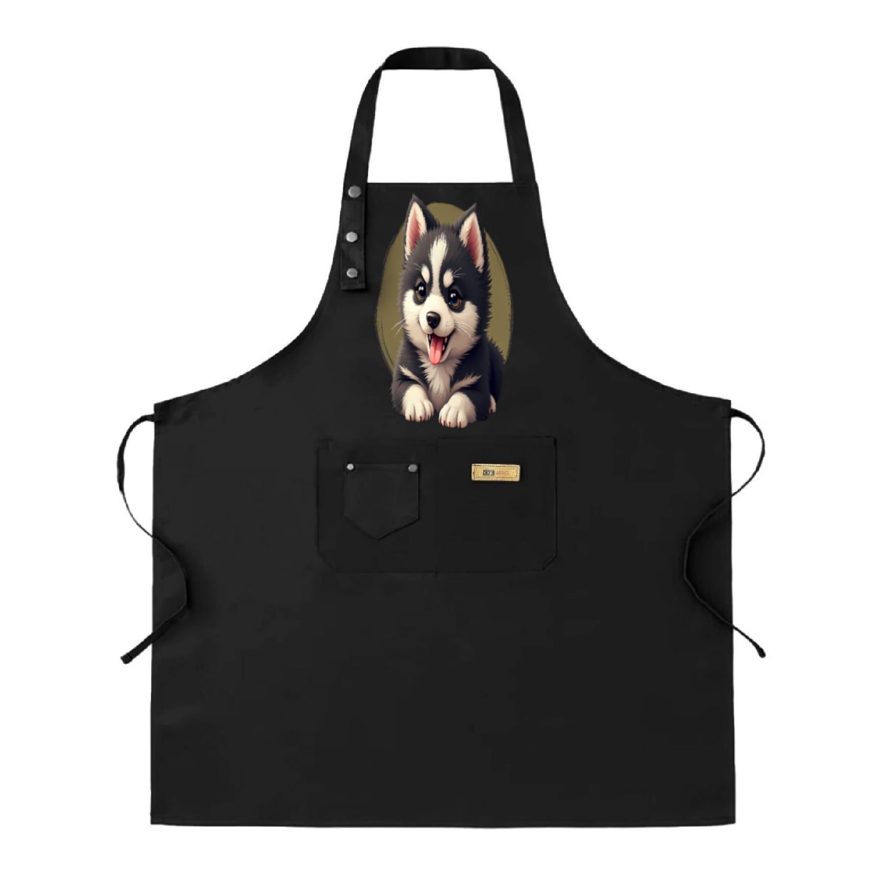 2 Pack Adjustable Bib Apron with 2 Pockets - Cute Black & White Puppy ...