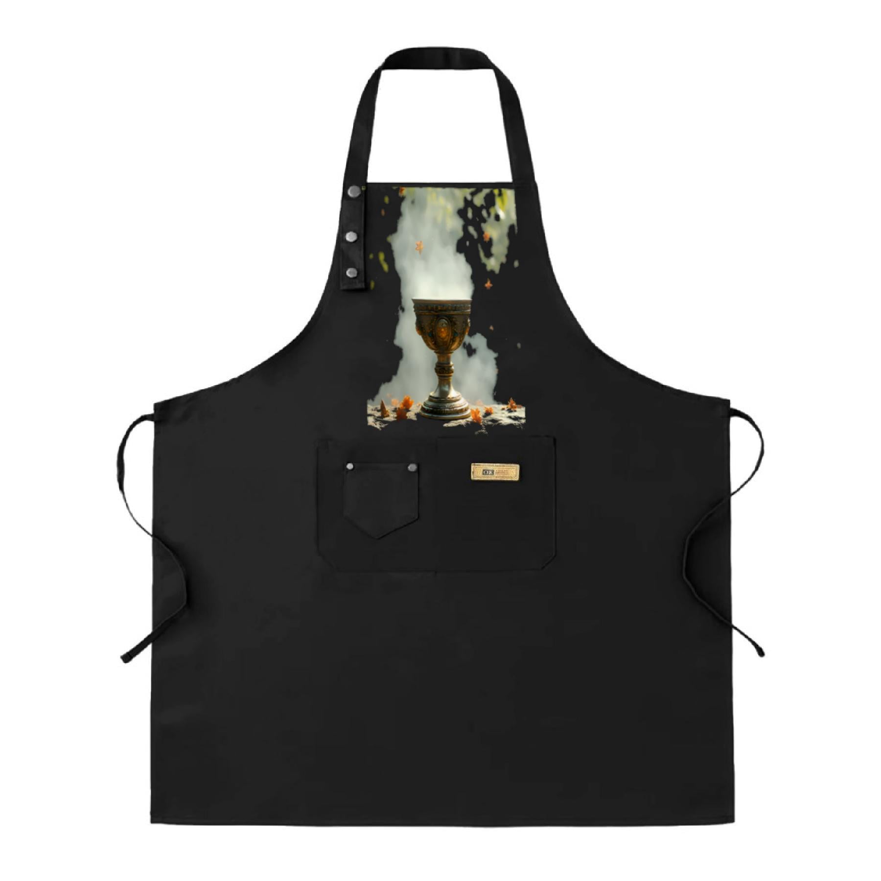 2 Pack Adjustable Bib Apron with Artistic Golden Chalice Design & Leaf ...
