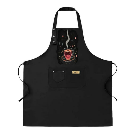 2 Pack Adjustable Bib Apron with Coffee Cup Design & 2 Pockets ...