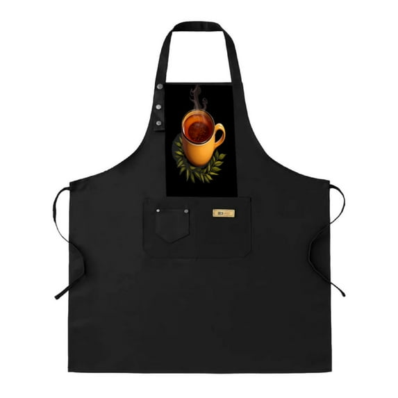 2 Pack Adjustable Bib Apron with Coffee Cup & Leaf Design 2 Pockets ...
