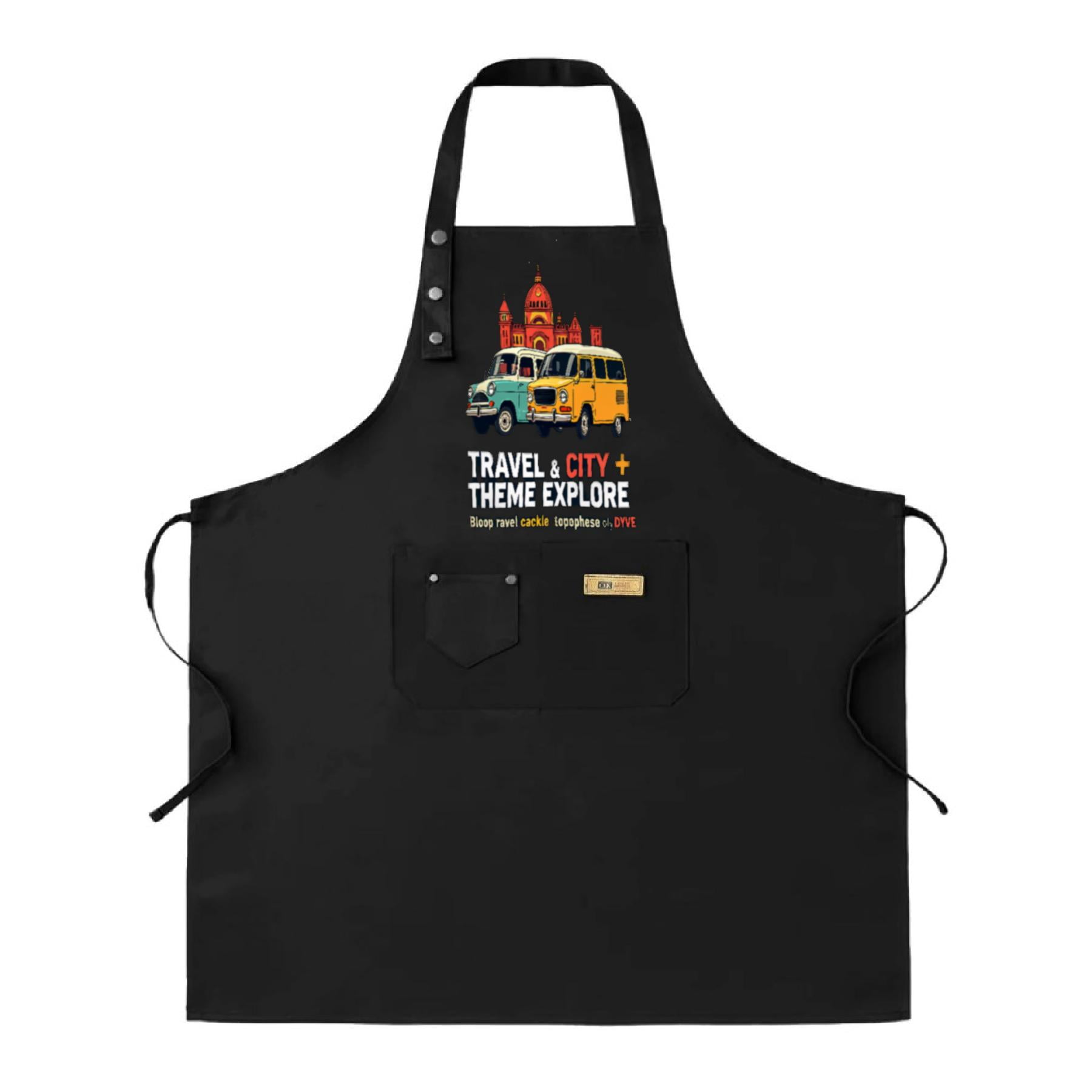 2 Pack Adjustable Bib Apron with Colorful Buses & City Skyline Design ...