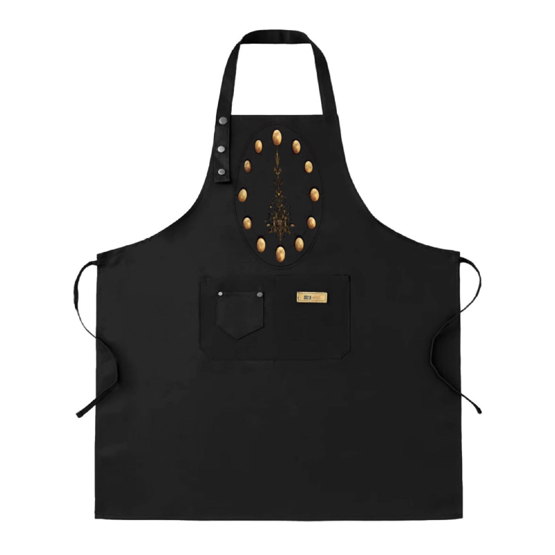 2 Pack Adjustable Bib Apron with Decorative Golden Clock Face Design 2 ...