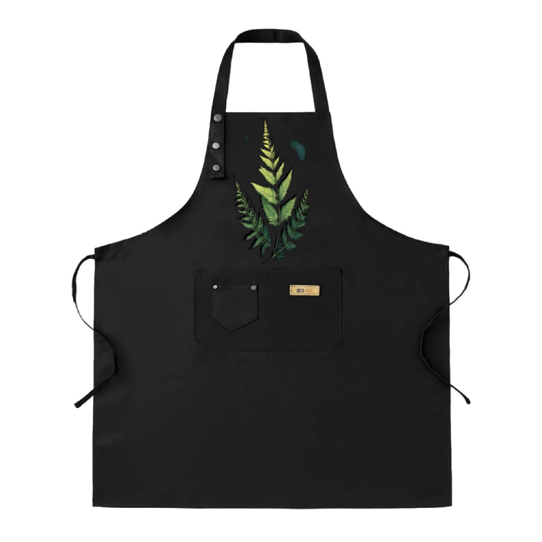 2 Pack Adjustable Bib Apron with Decorative Green Ferns 2 Pockets ...