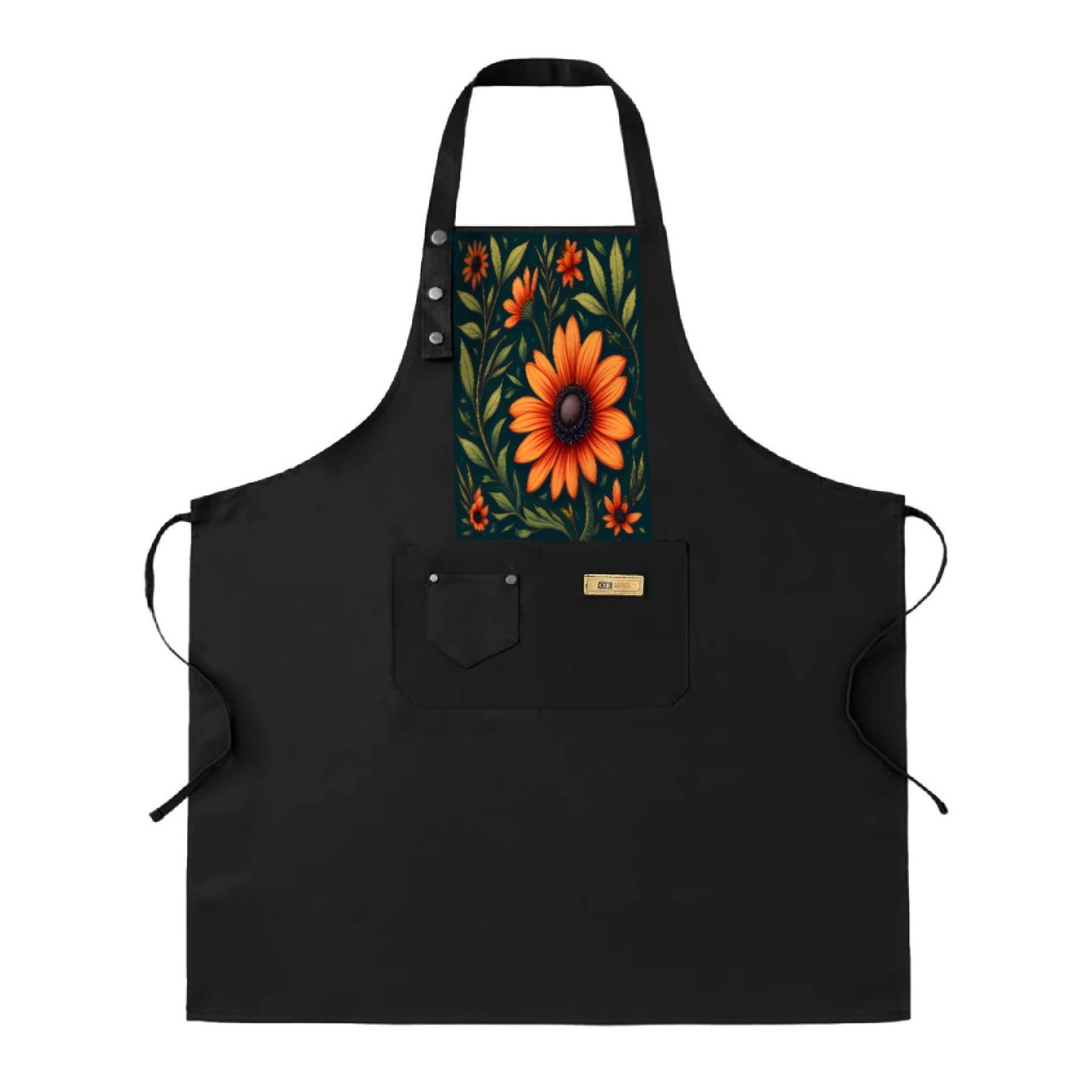 2 Pack Adjustable Bib Apron with Decorative Orange Flower Design & 2 ...