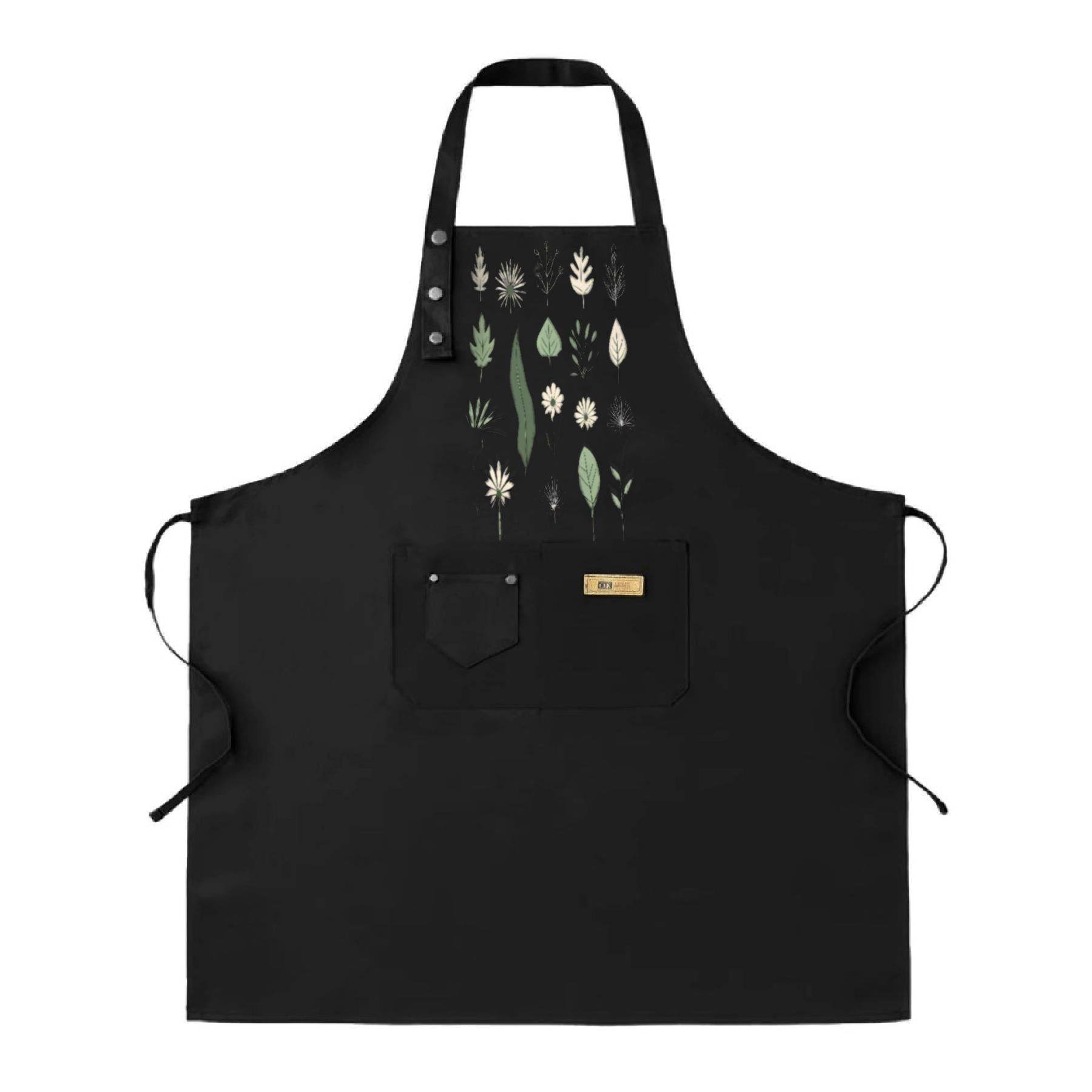 2 Pack Adjustable Bib Apron with Decorative Plant Design 2 Pockets ...