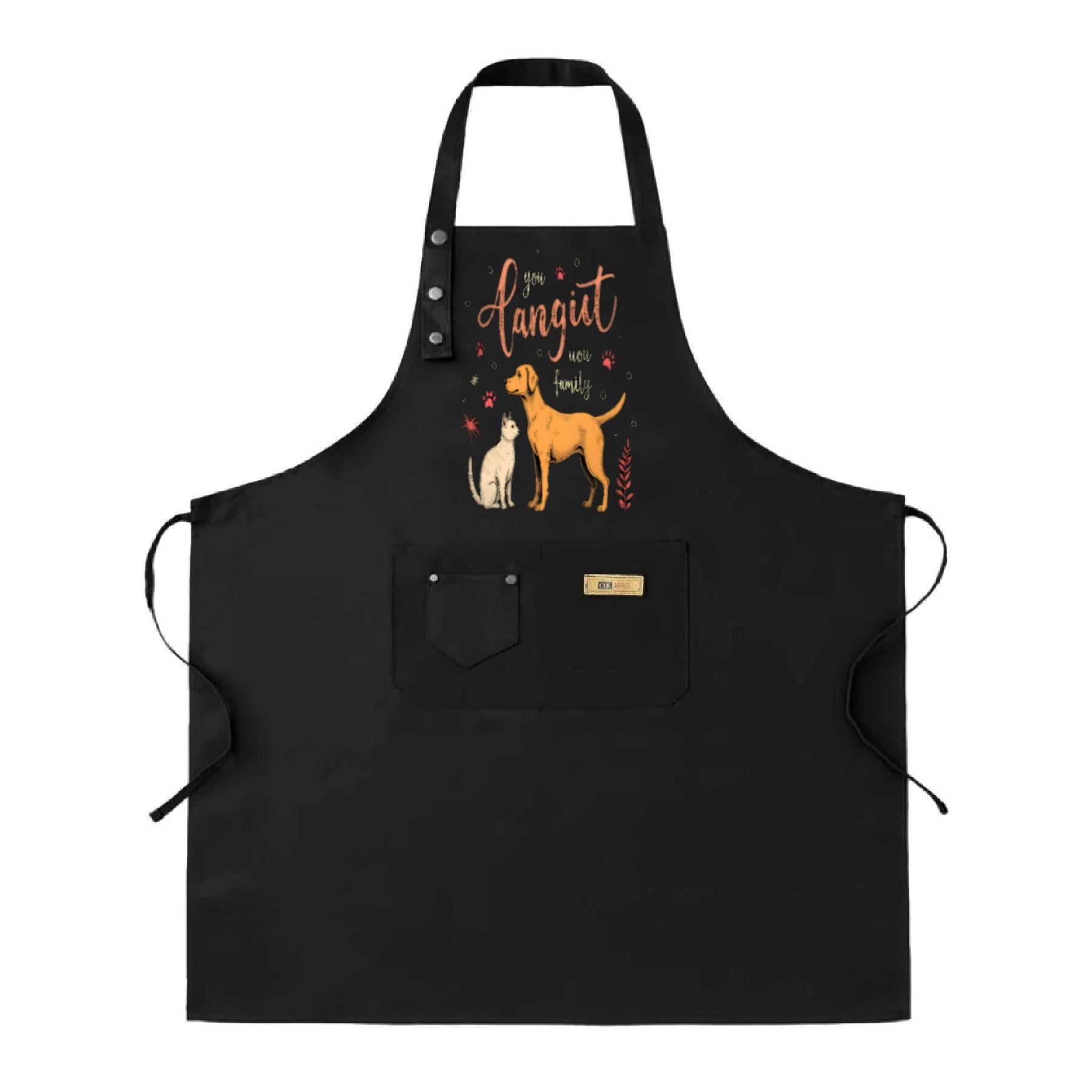 2 Pack Adjustable Bib Apron with Dog & Cat Illustration Central Pocket ...