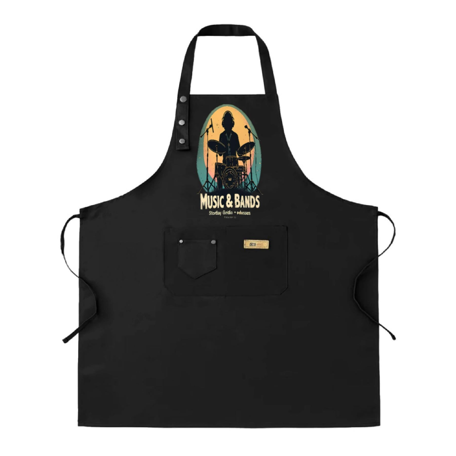 2 Pack Adjustable Bib Apron with Drummer Silhouette Design & " MUSIC ...