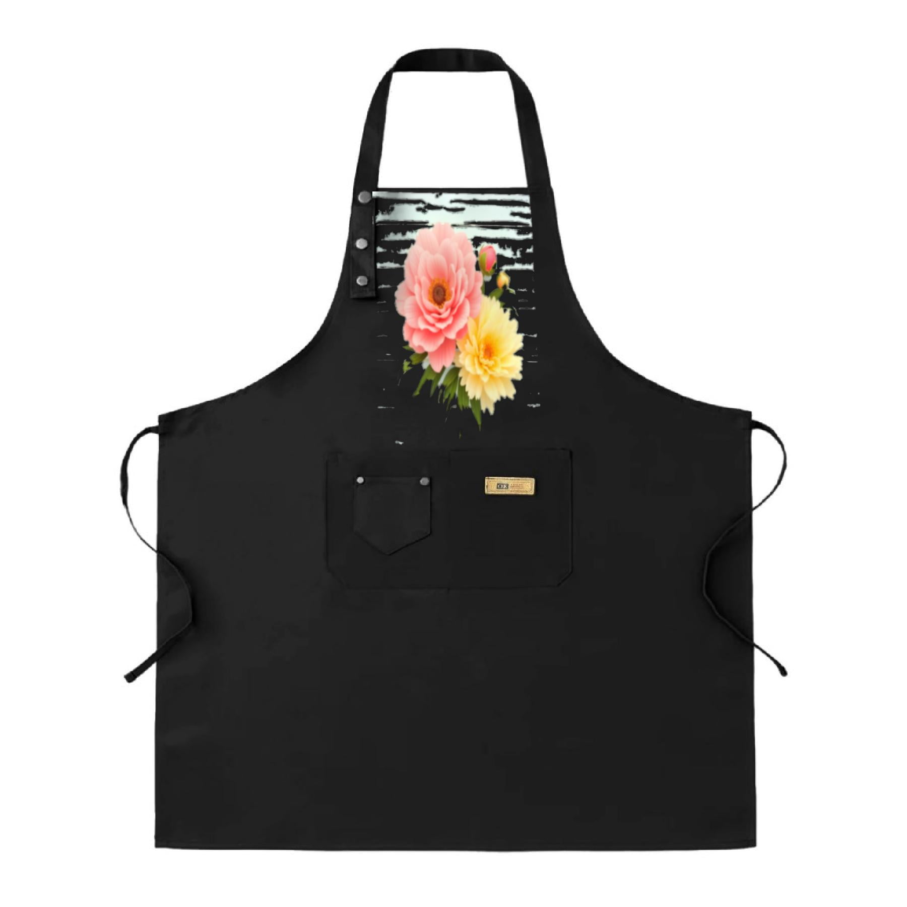 2 Pack Adjustable Bib Apron with Floral Design & Denim Pocket Stylish ...