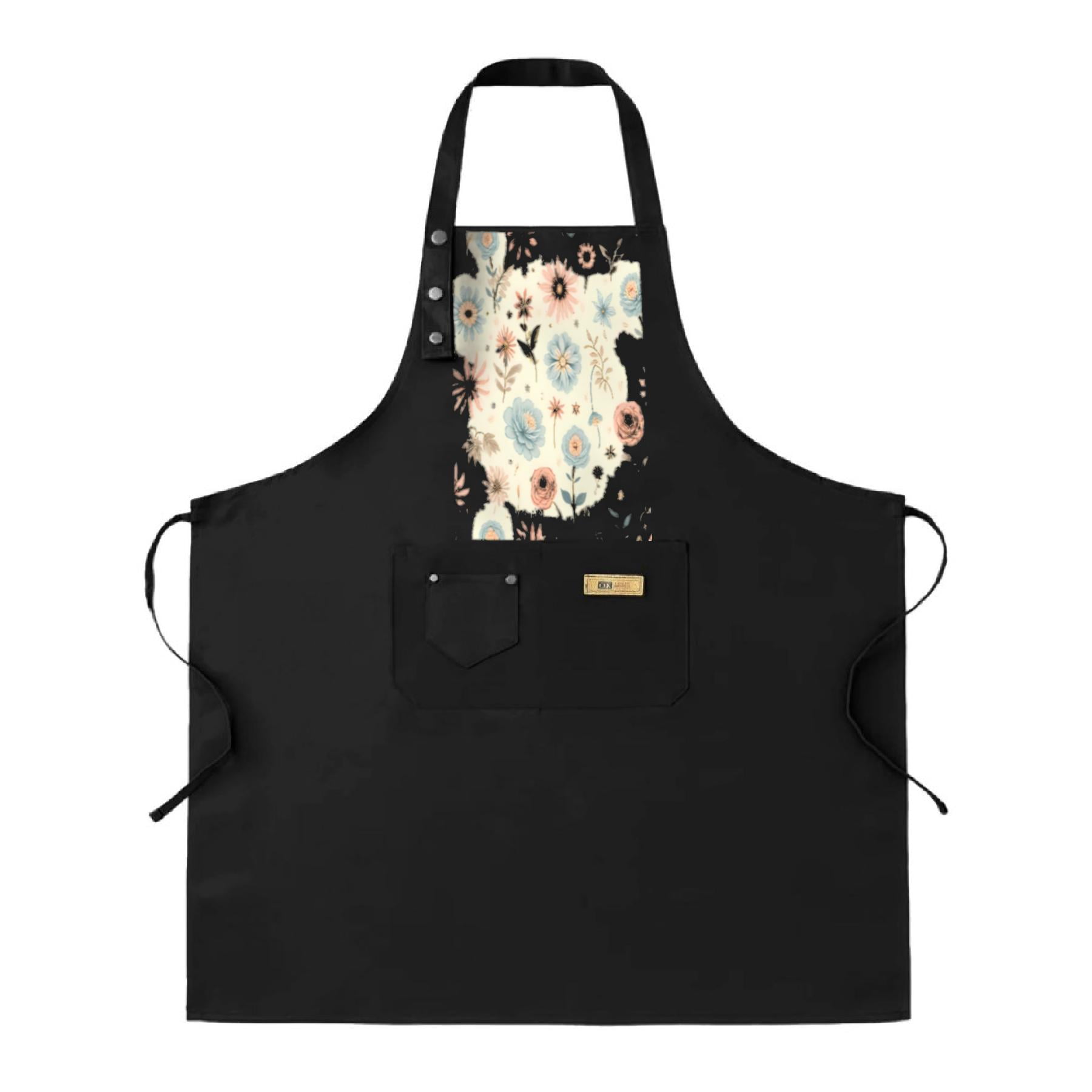 2 Pack Adjustable Bib Apron with Floral Pattern 2 Pockets Button ...