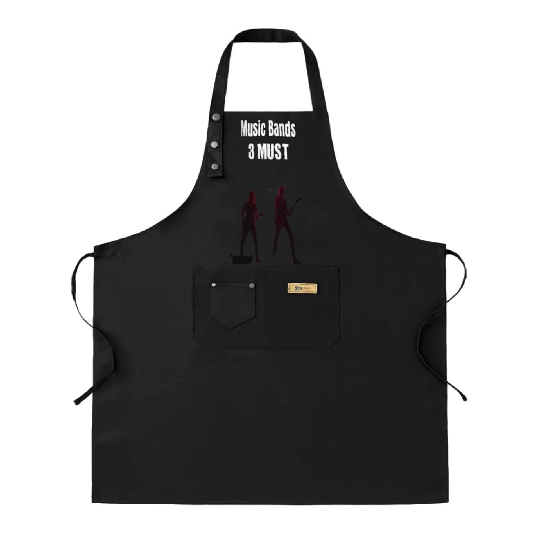 2 Pack Adjustable Bib Apron with Front Pocket Black with Guitar ...