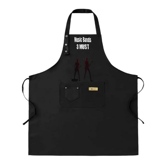 2 Pack Adjustable Bib Apron with Front Pocket Black with Guitar ...