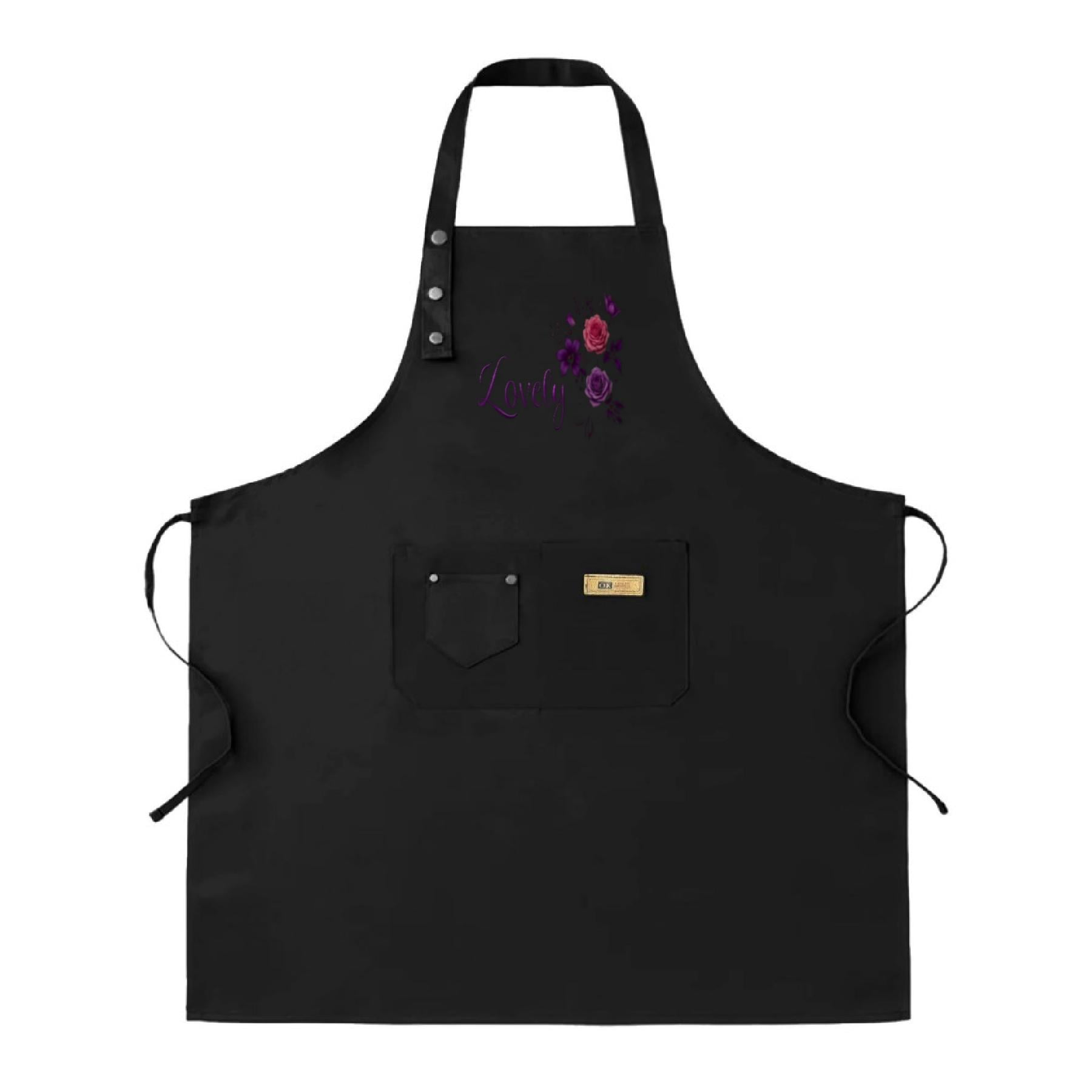 2 Pack Adjustable Bib Apron with Front Pocket Black with Purple Floral ...