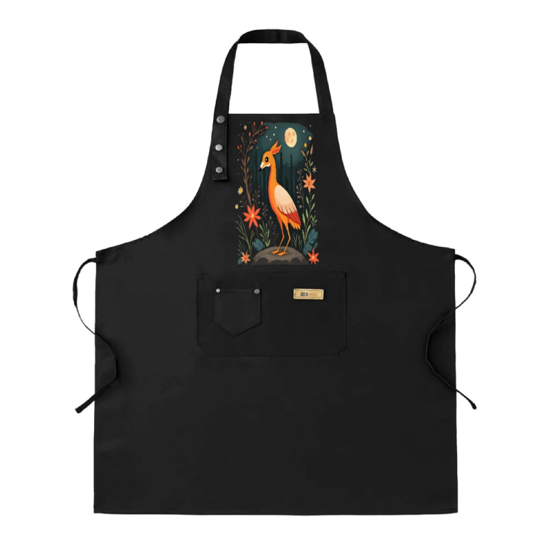 2 Pack Adjustable Bib Apron with Front Pocket Featuring Elegant Bird ...