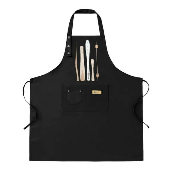 2 Pack Adjustable Bib Apron with Kitchen Utensil Design - 2 Pockets ...