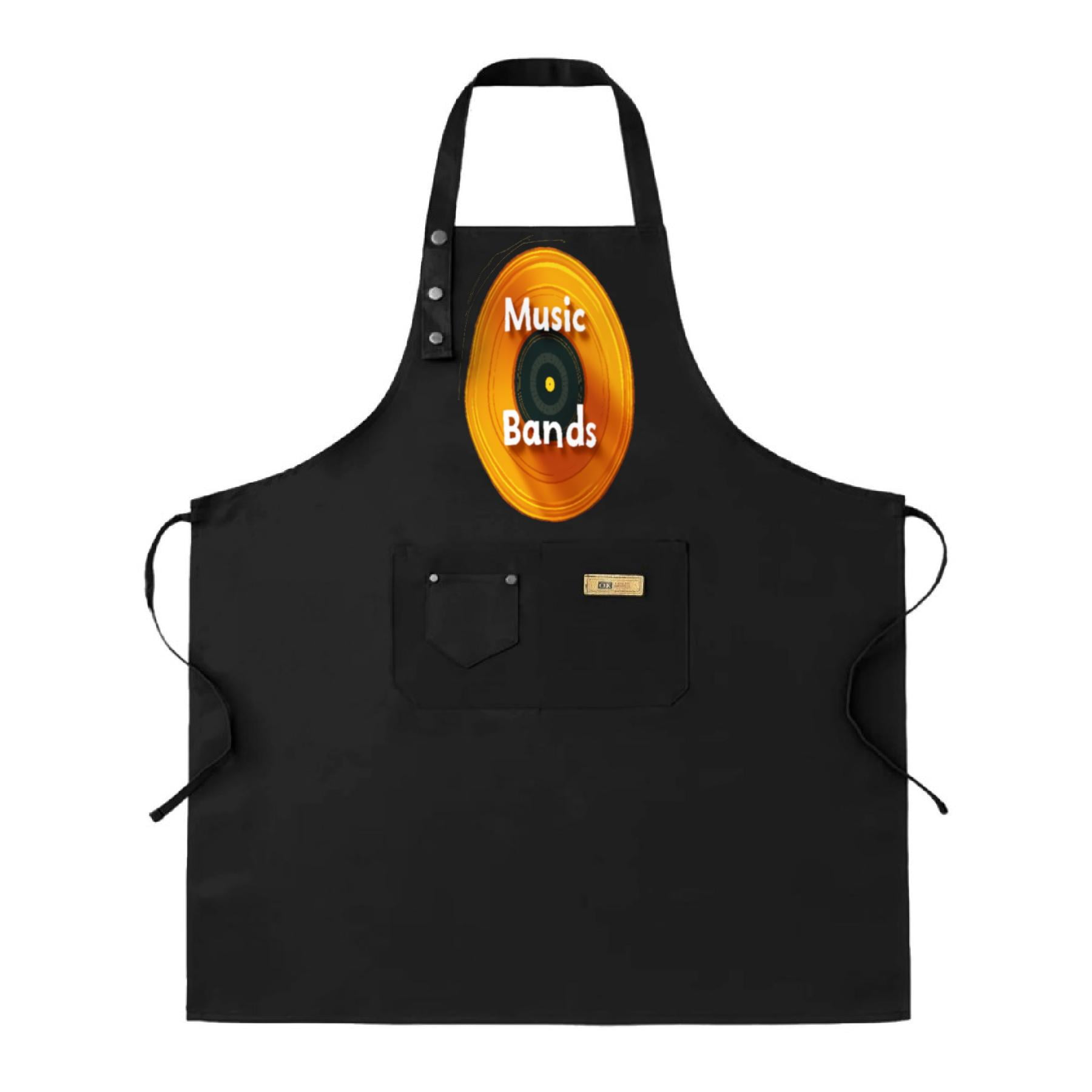 2 Pack Adjustable Bib Apron with Music Bands Record Design 2 Pockets ...