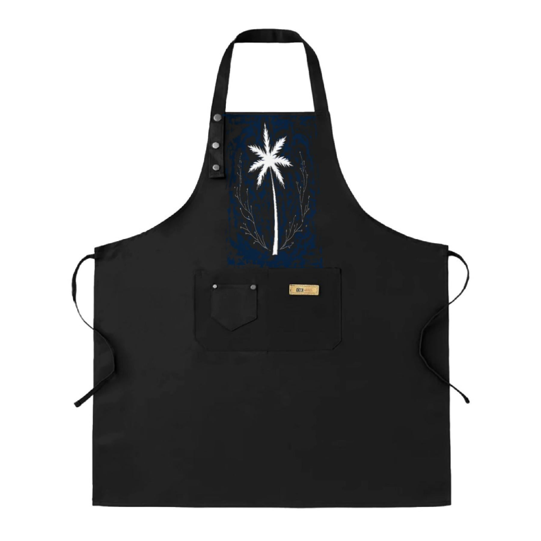 2 Pack Adjustable Bib Apron with Palm Tree & Leaf Design in Blue & Gold ...