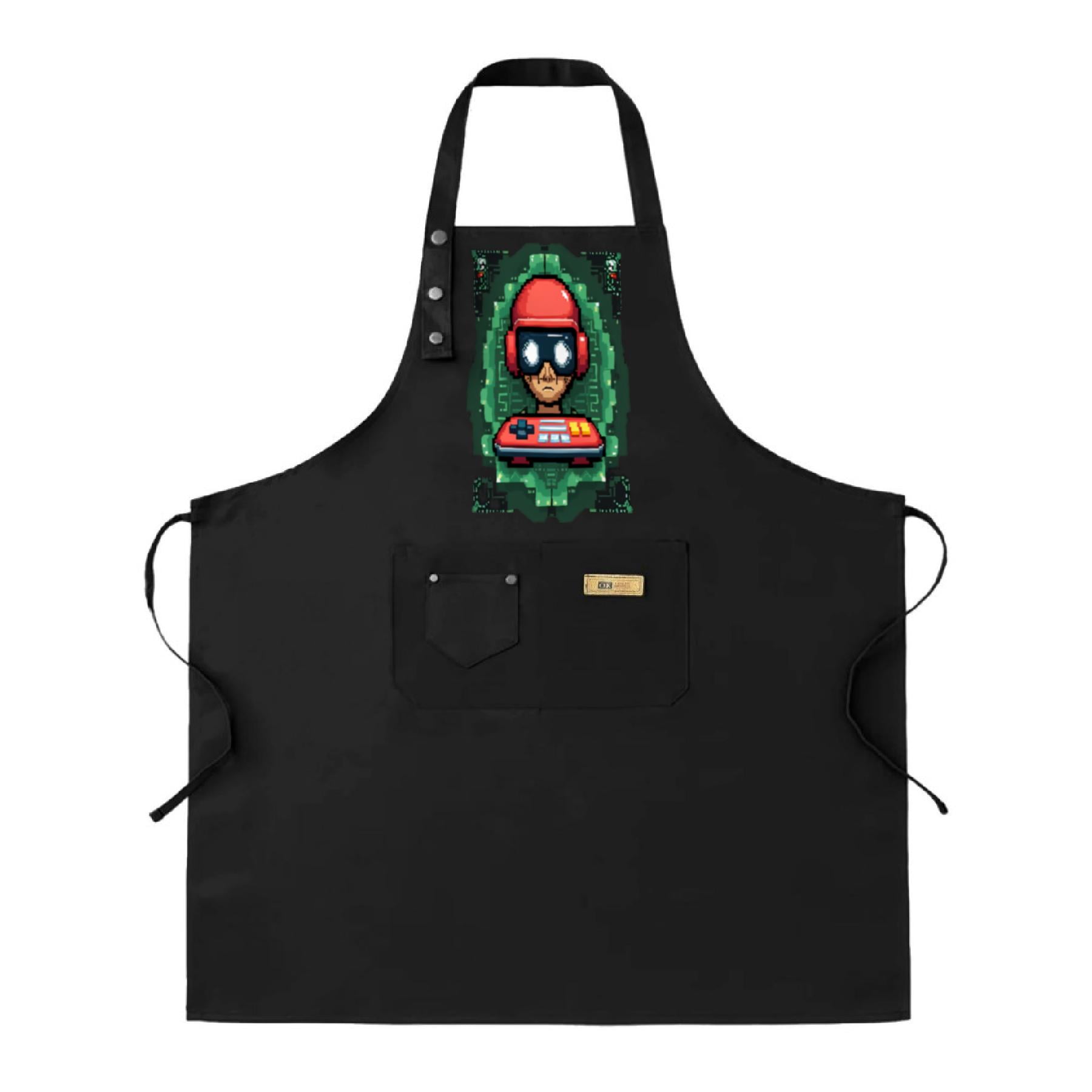 2 Pack Adjustable Bib Apron with Pixelated Character Design - Black ...