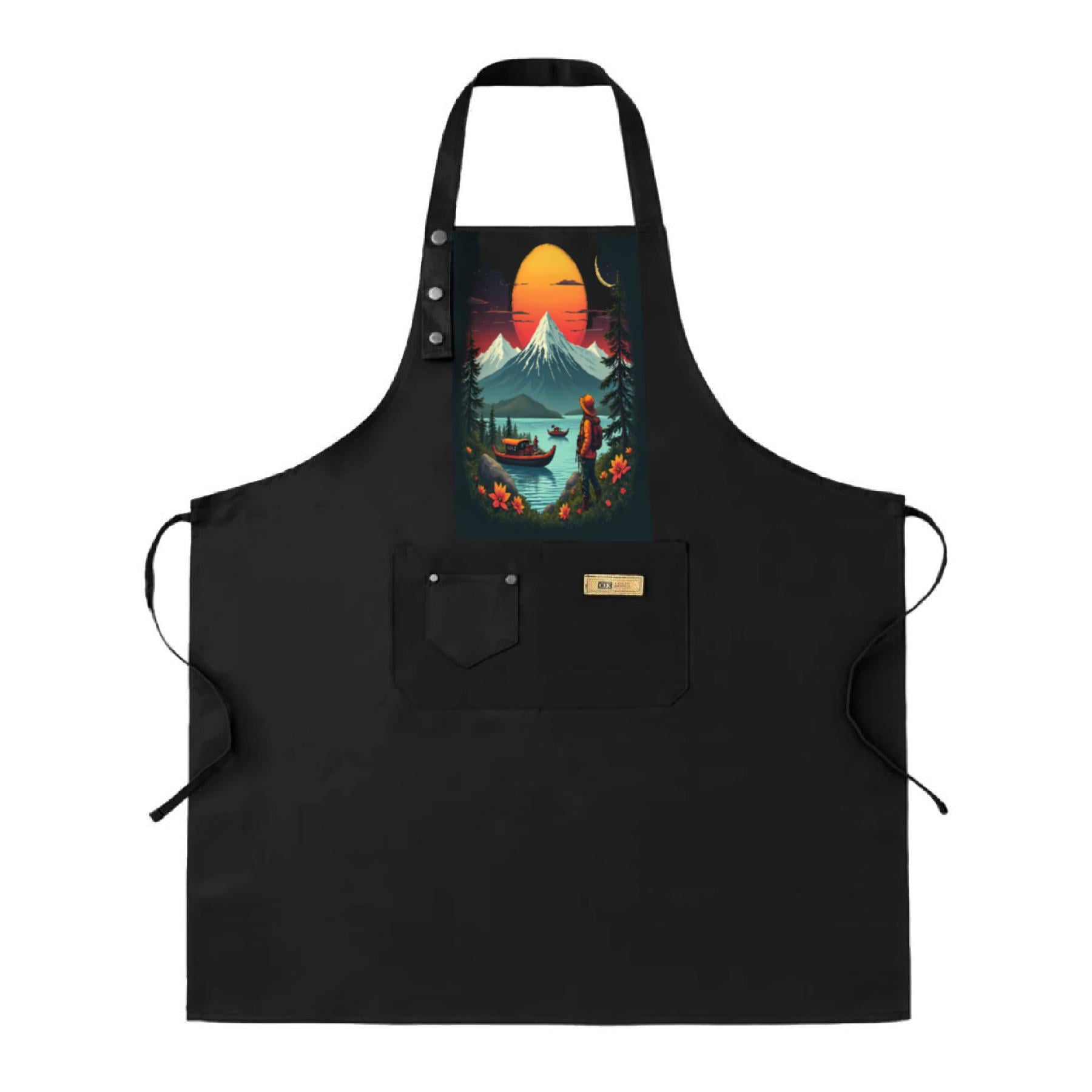 2 Pack Adjustable Bib Apron with Serene Landscape Design - Mountains ...