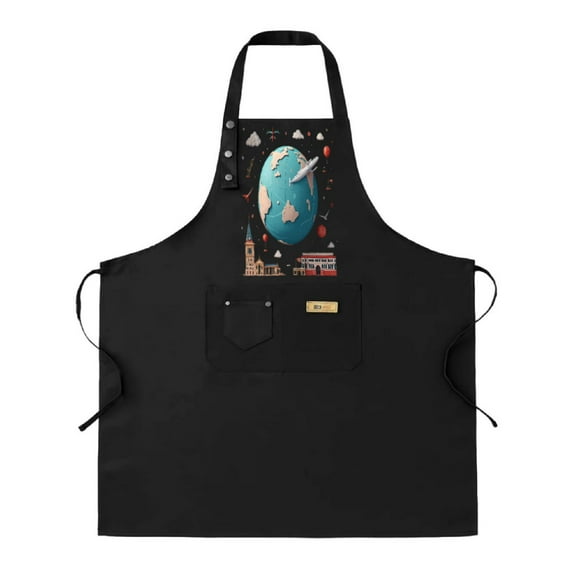 2 Pack Adjustable Bib Apron with Travel-Themed Pocket Design: Globe ...