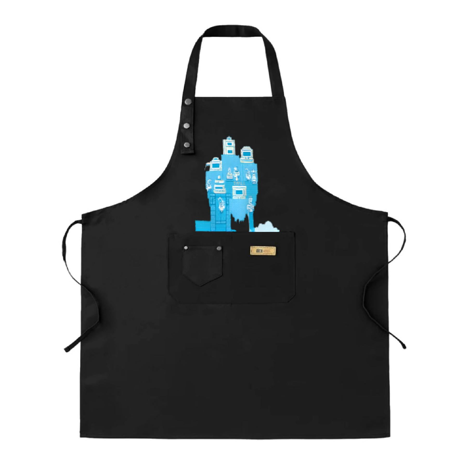 2 Pack Adjustable Bib Apron with Unique Blue Abstract Building Design ...