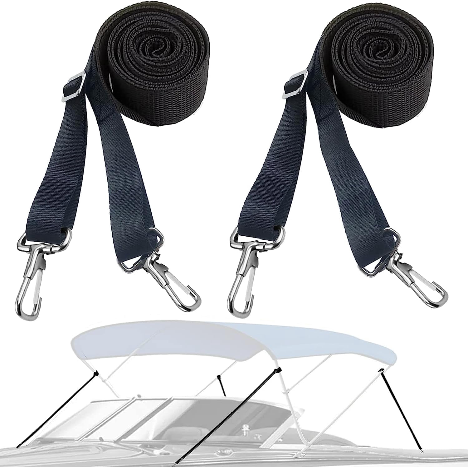2 Pack Adjustable Bimini Boat Top Straps w/Double End Snap Hook, Heavy ...