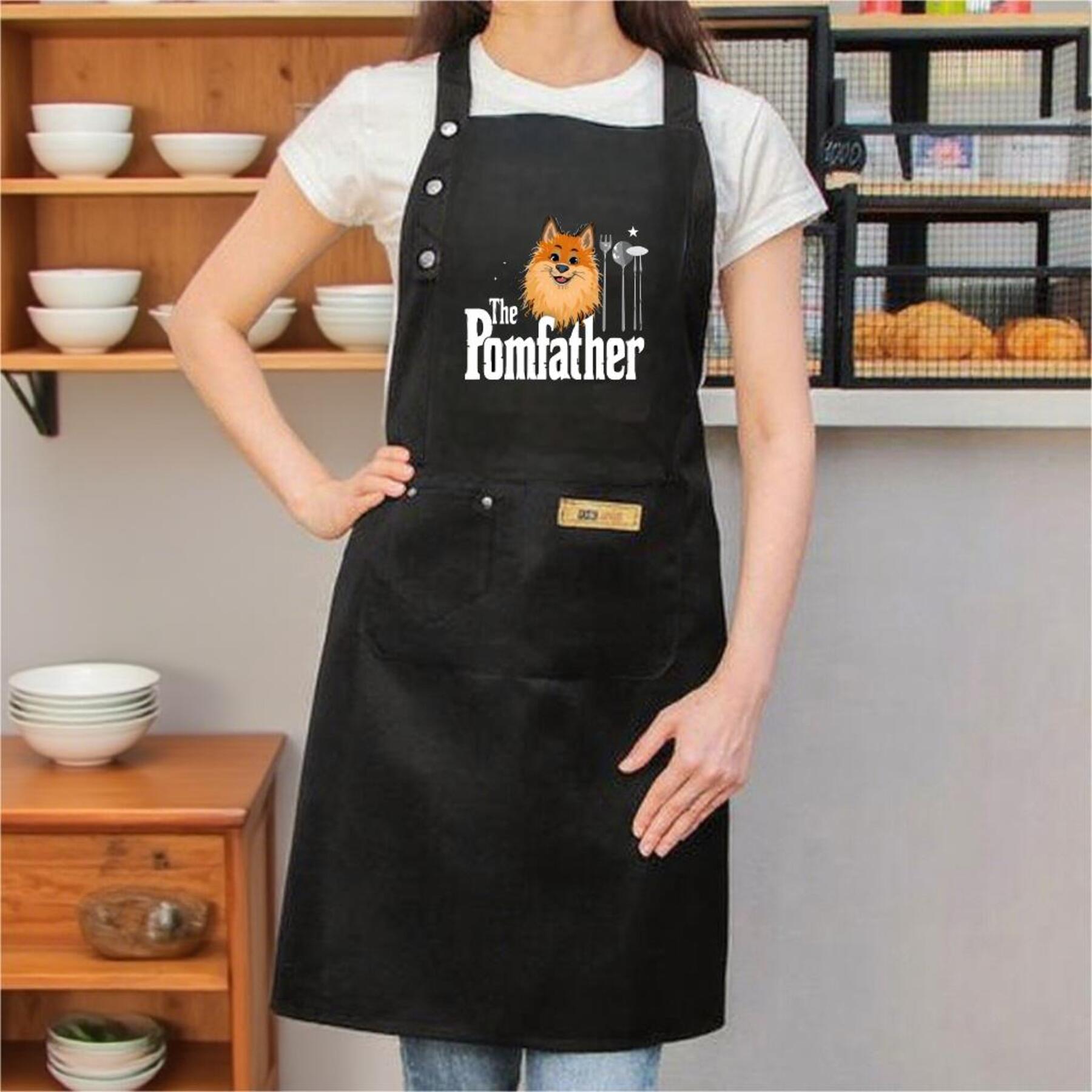 2 Pack Adjustable Black Aprons for Men & Women - Cartoon Pomeranian ...