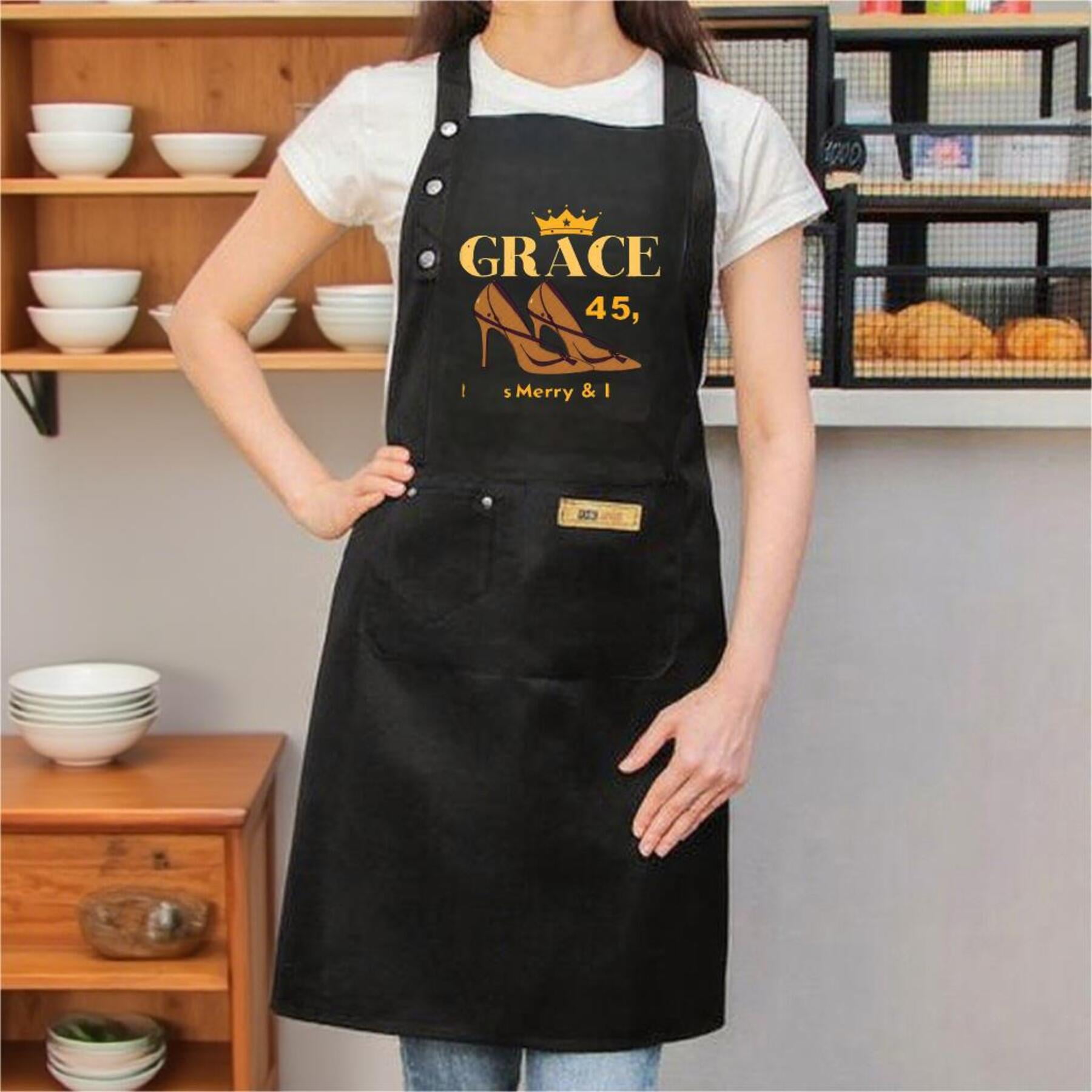 2 Pack Adjustable Black Aprons for Women & Men with Golden Crown & High ...