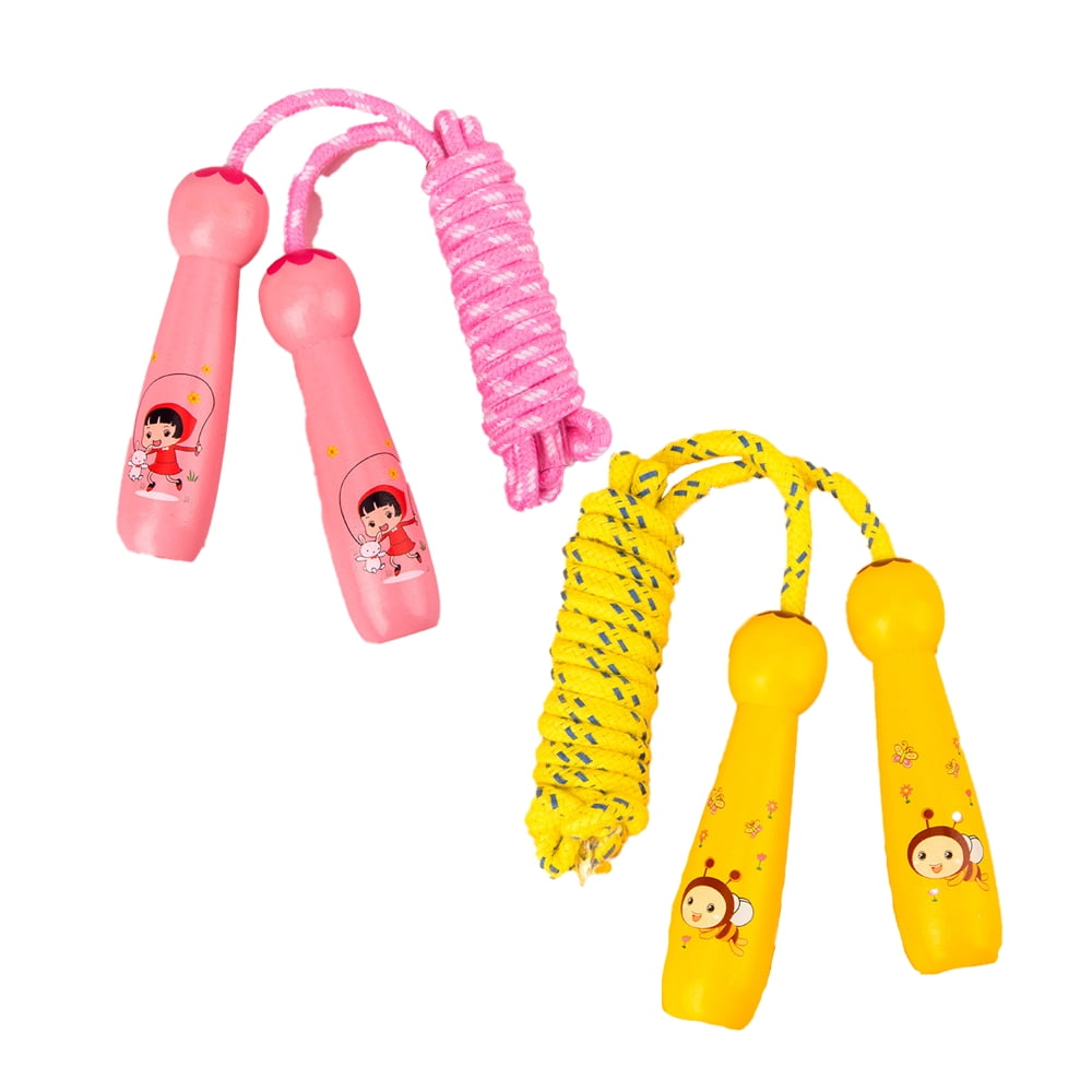 2 Pack Adjustable Cotton Jump Ropes for Kids , Wooden Handlefor ...