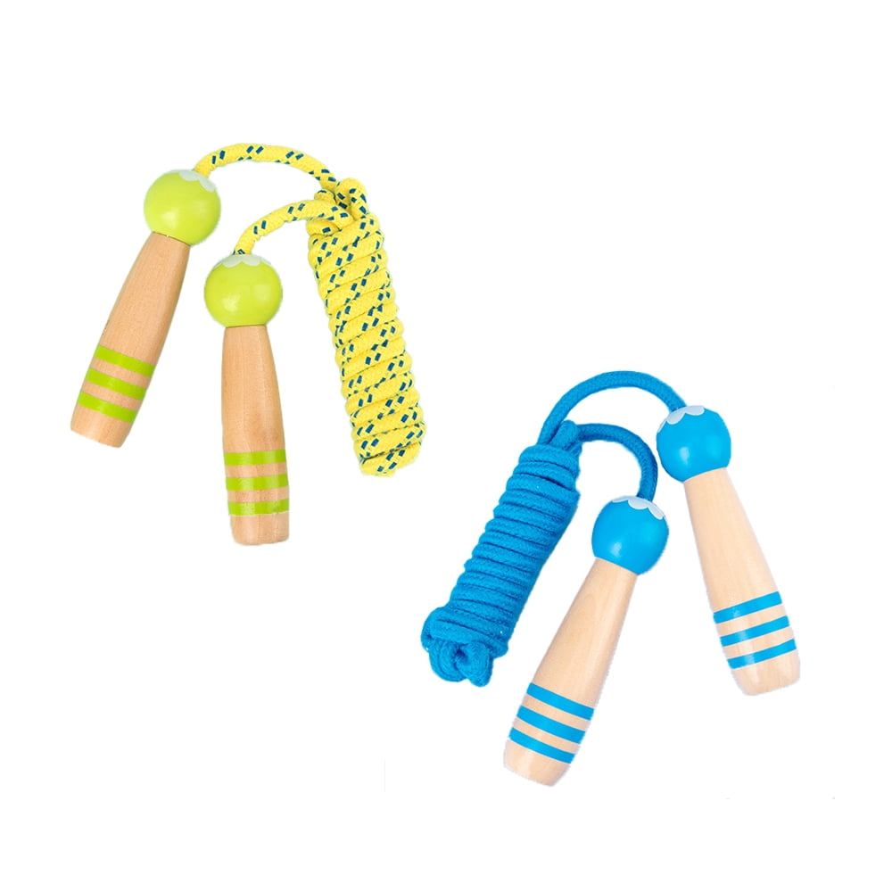 2 Pack Adjustable Cotton Jump Ropes for Kids , Wooden Handlefor ...