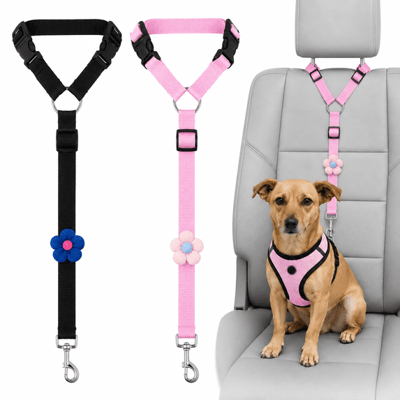 2 Pack Adjustable Dog Car Seat Belt Harness Set, Heavy Duty Nylon Pet ...