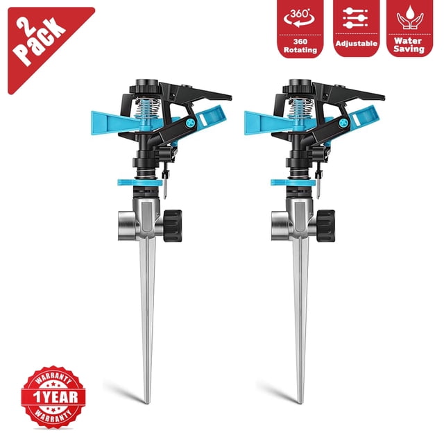 2 Pack Adjustable Impact Lawn Sprinklers with Zinc Alloy Spike Base ...