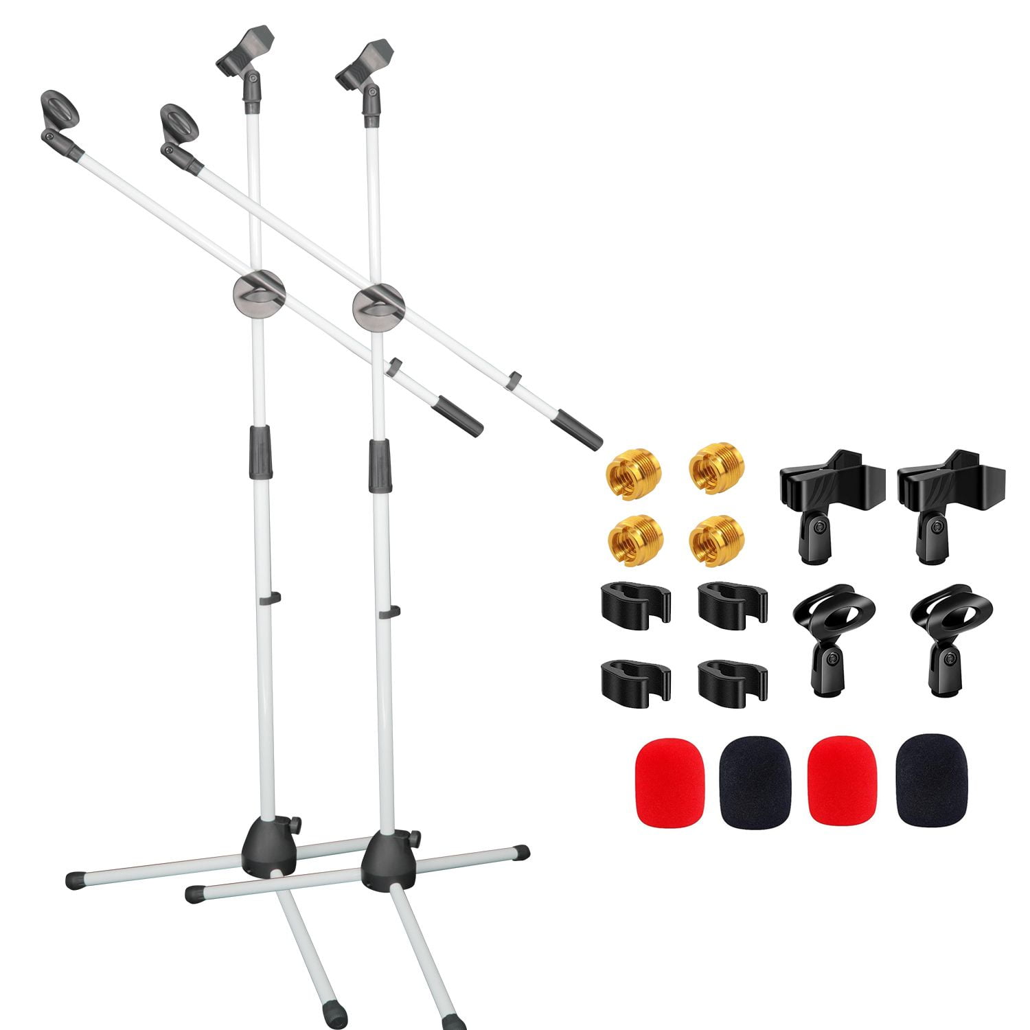 2-Pack Adjustable Microphone Stand with Boom Arm, Dual Mic Holder ...