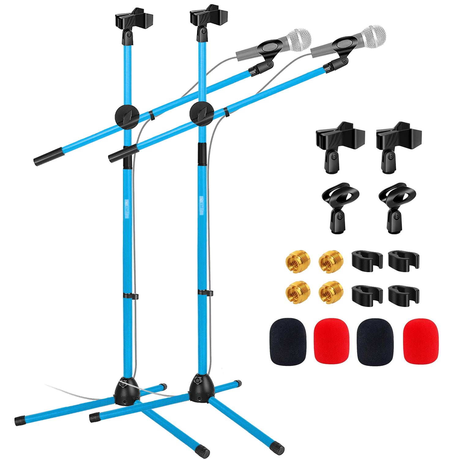 2-Pack Adjustable Microphone Stand with Boom Arm, Dual Mic Holder ...