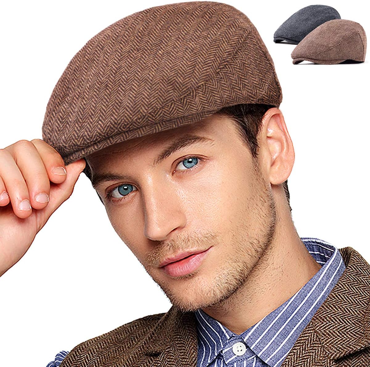 2-Pack Adjustable Newsboy Hats for Men - Flat Cap, Men's Irish Cabbie Tweed Ivy Cap - Walmart.com