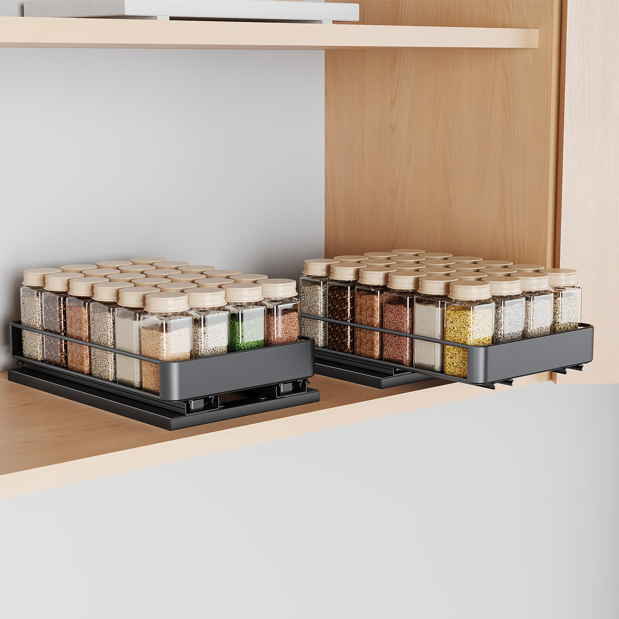 2-Pack Adjustable Stainless Steel Pull-Out Spice Rack Organizers, L ...
