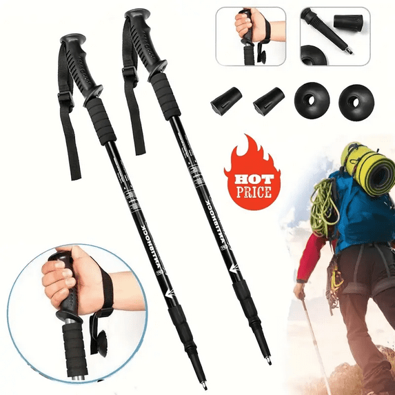 2-Pack Adjustable Trekking Poles, Lightweight Aluminum Hiking Stalks with Anti-Shock System, 3 ...