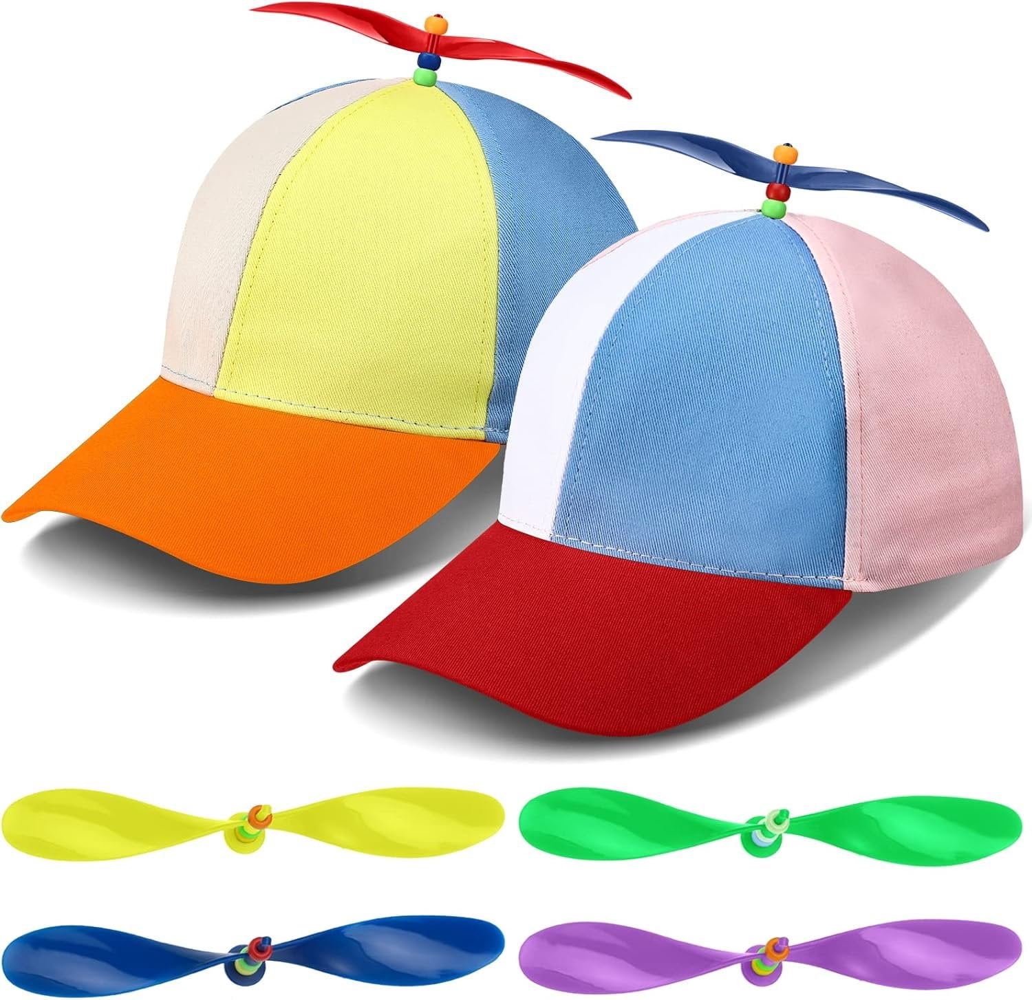 2 Pack Adult Baseball Cap - Brightly Rainbow Color Top Hat with 4 ...