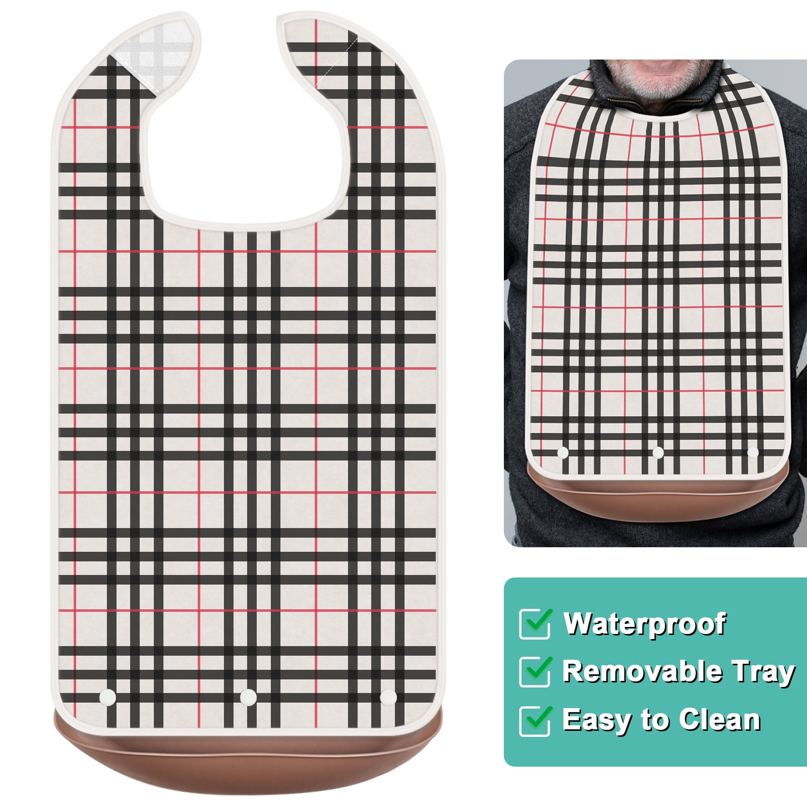 2 Pack Adult Bibs White Plaid for Senior Citizens, Special Needs ...
