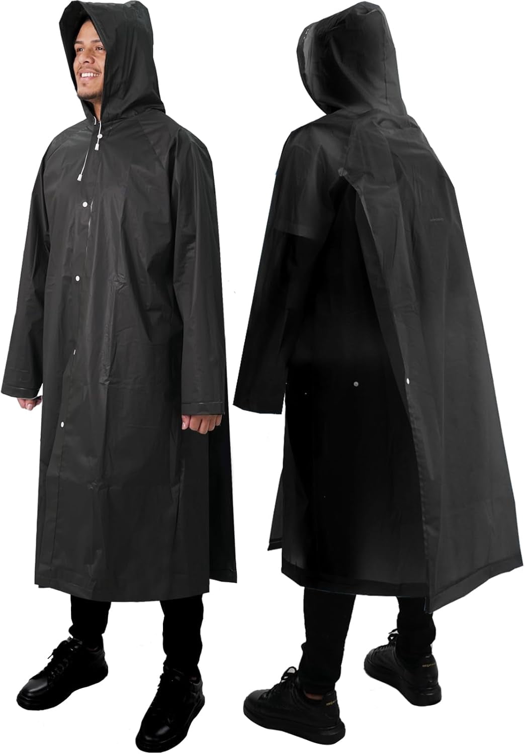 2 Pack Adult Rain Poncho Reusable Hooded Raincoat Emergency Waterproof ...